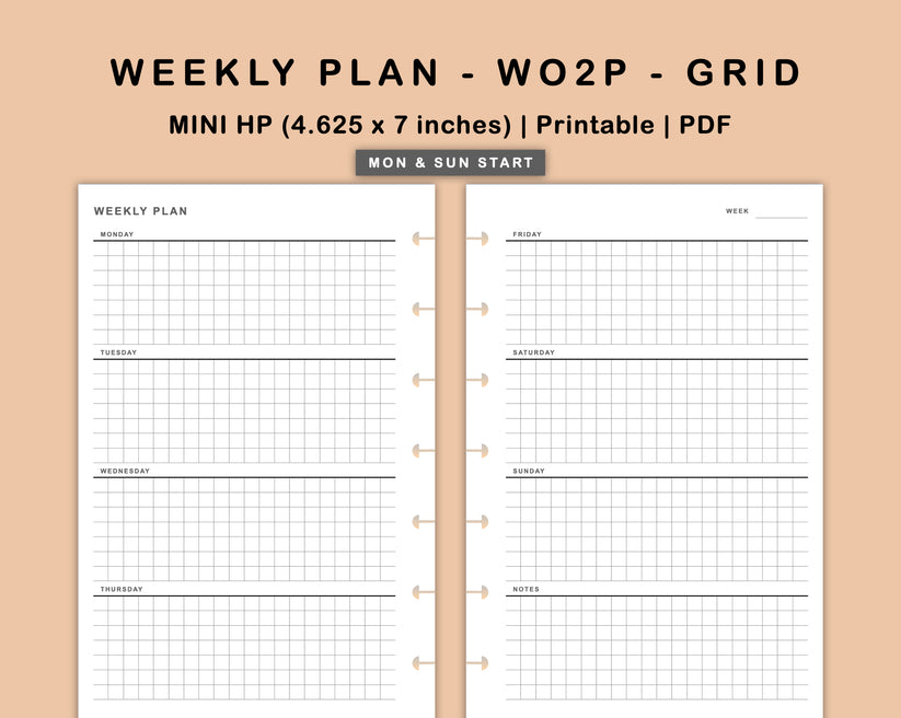Mini Happy Planner Inserts - Weekly Plan - WO2P - Grid – kjunstudio