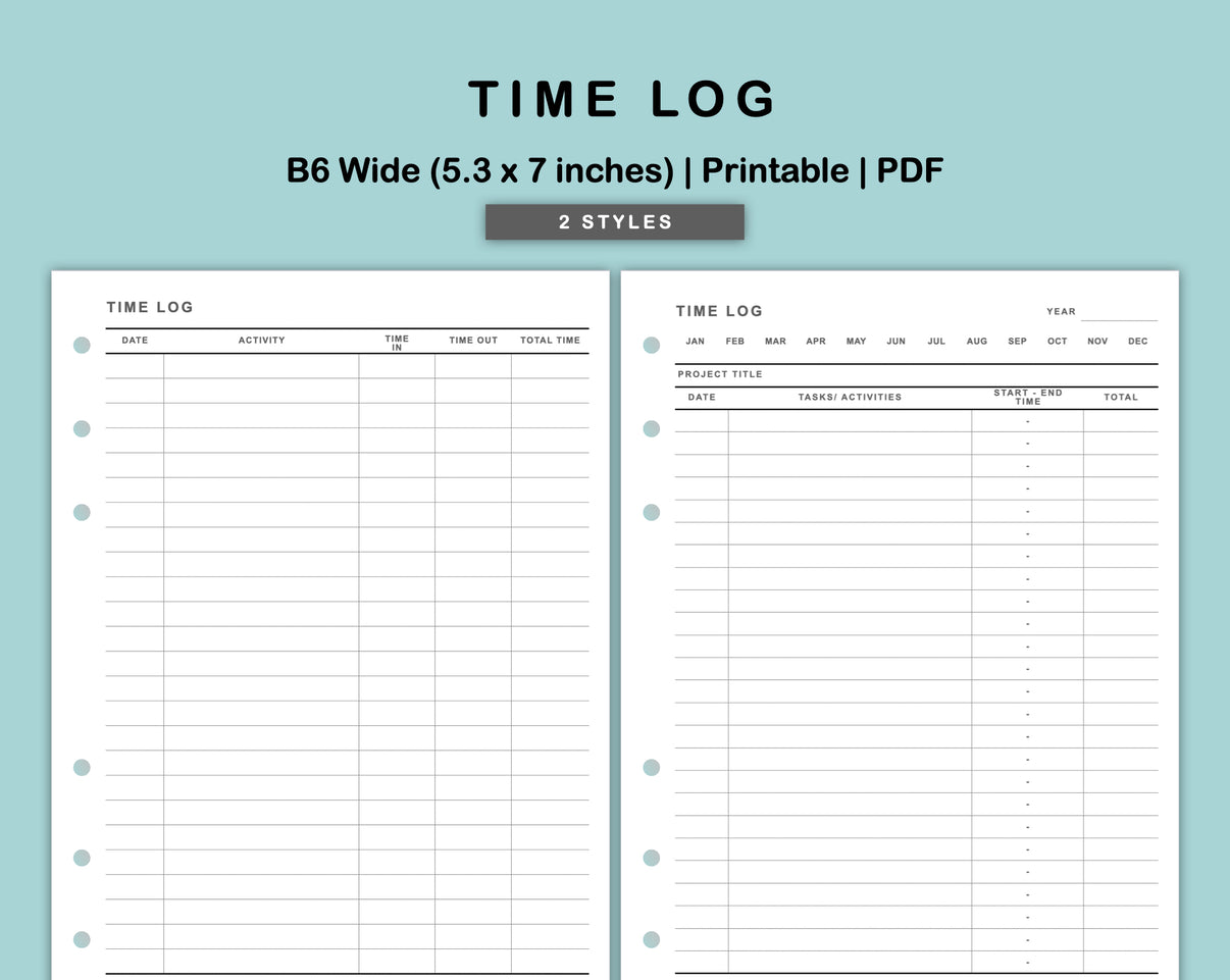 B6 Wide Inserts - Time Log – kjunstudio