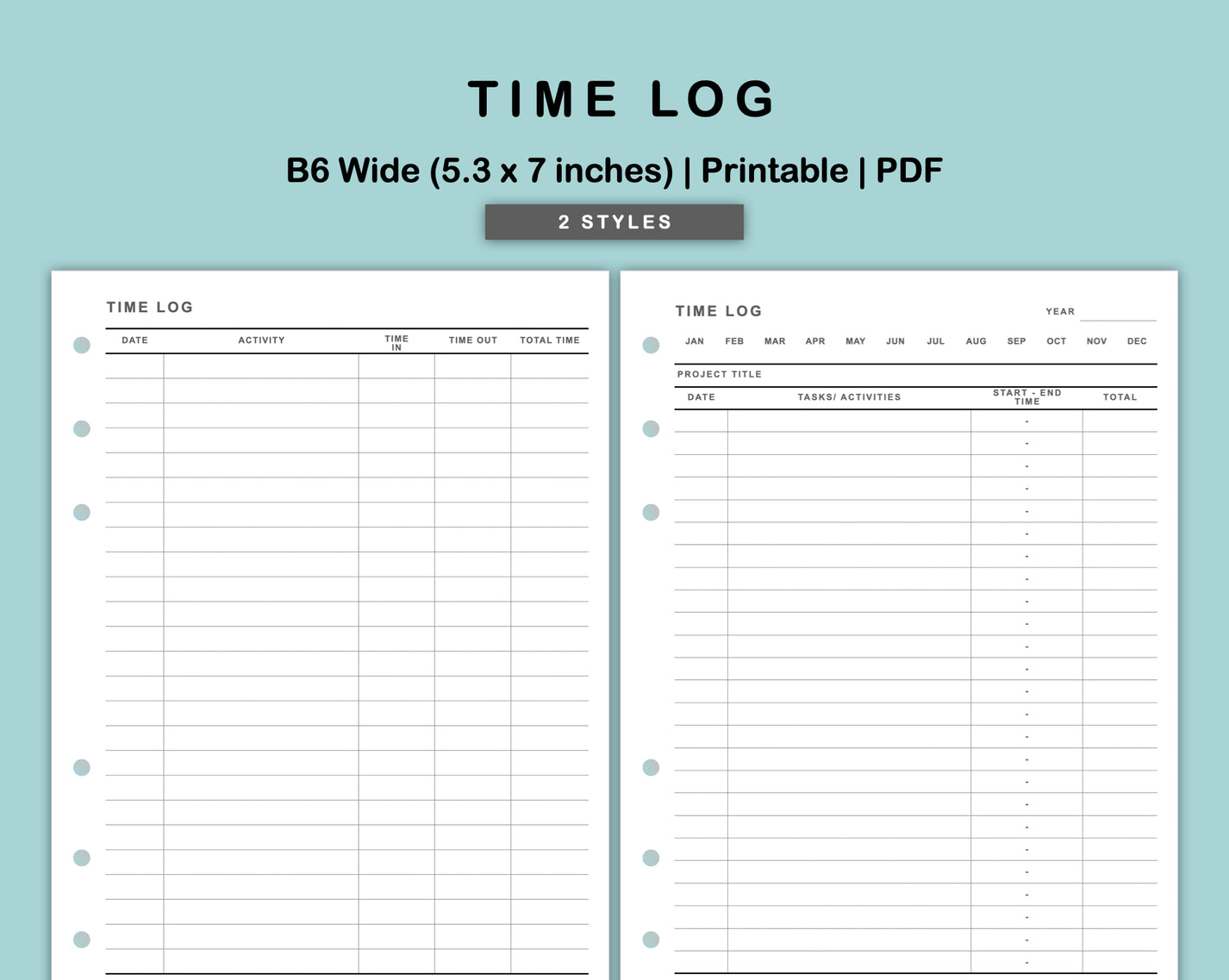 B6 Wide Inserts - Time Log – kjunstudio