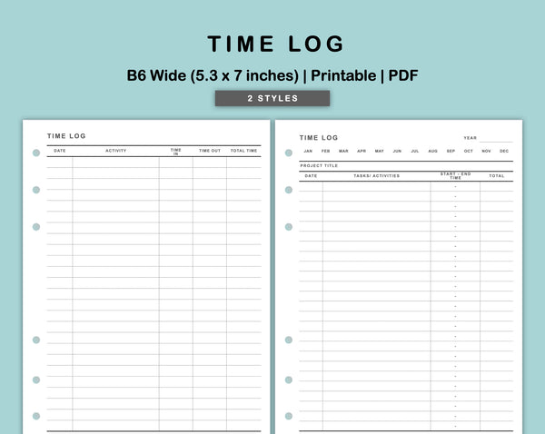 B6 Wide Inserts - Time Log – kjunstudio