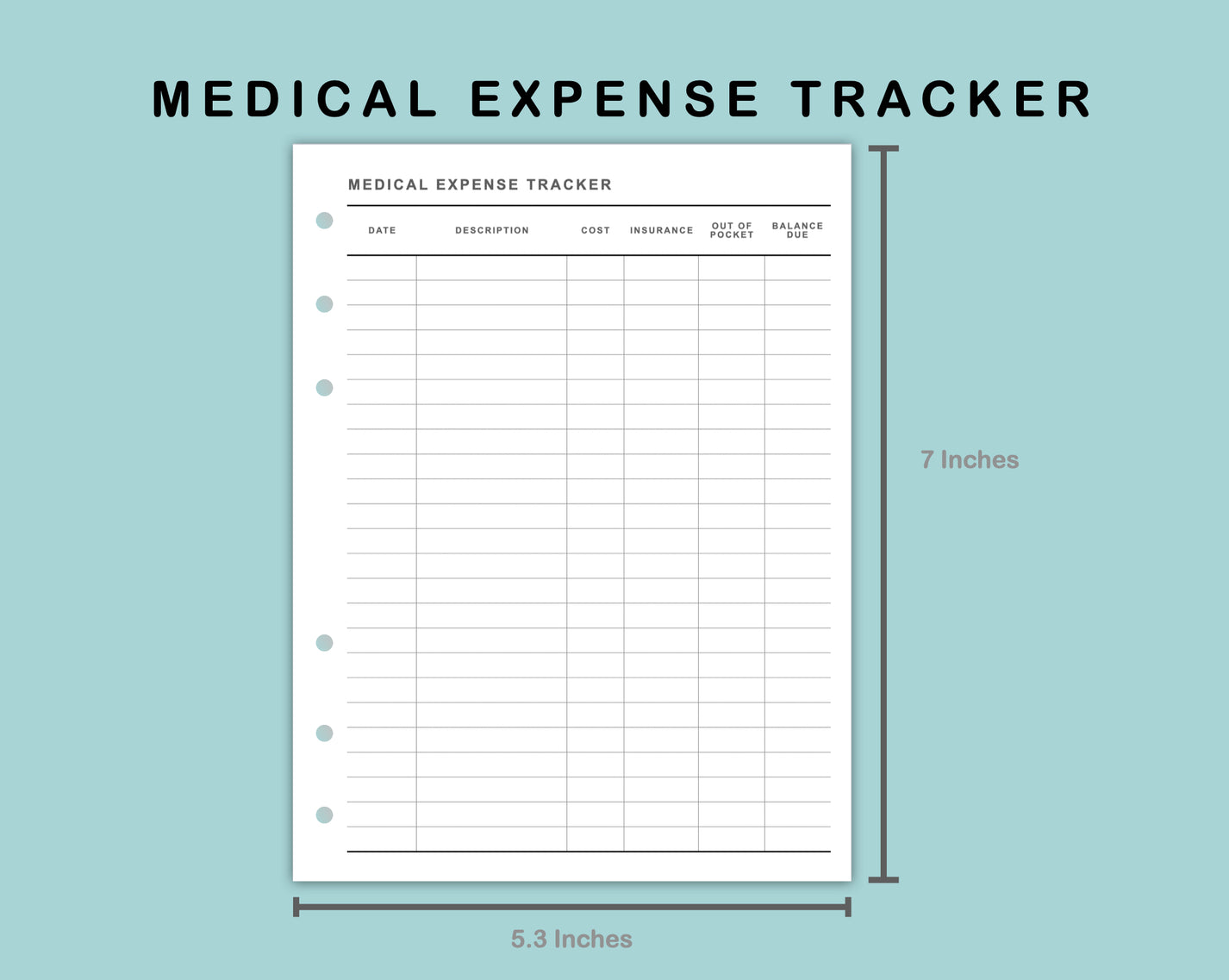 B6 Wide Inserts - Medical Expense Tracker – kjunstudio