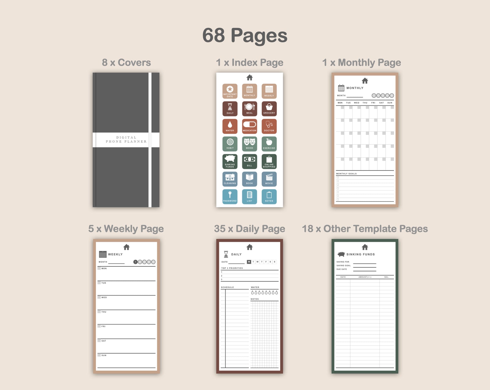 Digital Phone Planner - Muted – kjunstudio