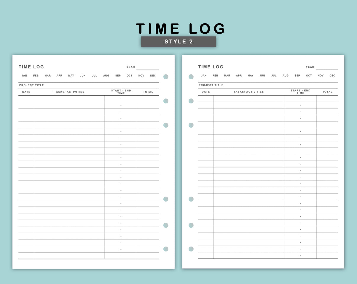 B6 Wide Inserts - Time Log – kjunstudio