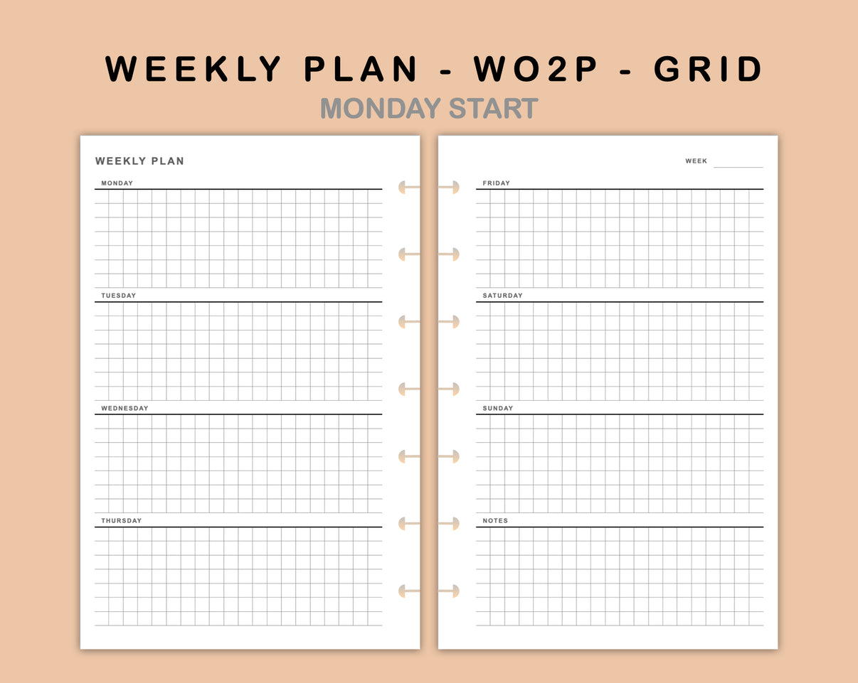 Mini Happy Planner Inserts - Weekly Plan - WO2P - Grid – kjunstudio